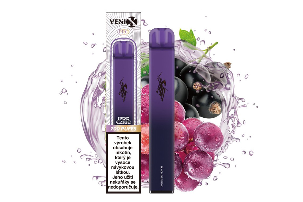 VENIX PRO - Černý rybíz a Hrozno, 700 potahů, 1,62% nikotinu, 10ks ...